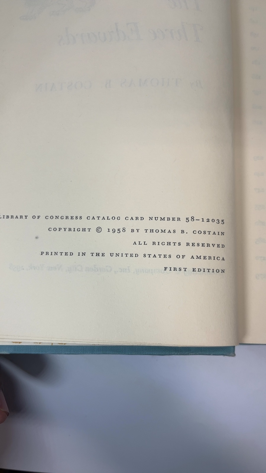The Three Edwards [Hardcover] Thomas B. Costain - Vintage Book Shoppe, Ltd.